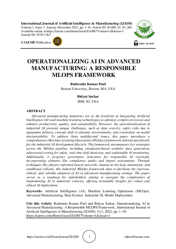 (PDF) OPERATIONALIZING AI IN ADVANCED MANUFACTURING: A RESPONSIBLE MLOPS FRAMEWORK