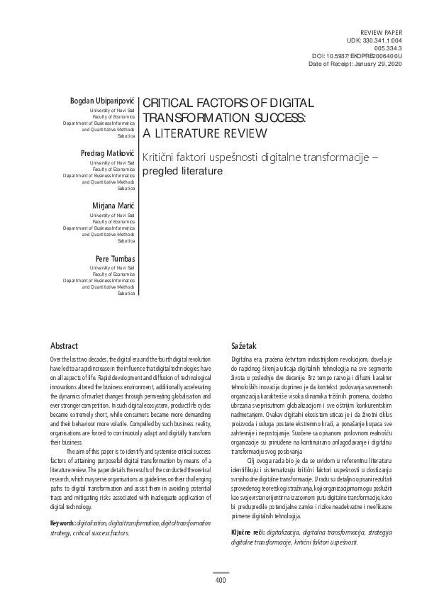 (PDF) Critical factors of digital transformation success: A literature review
