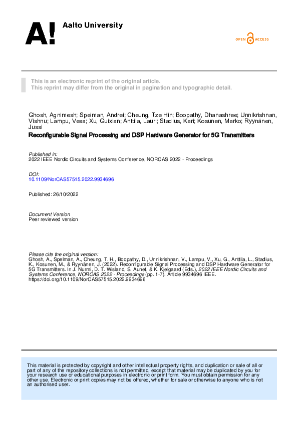 (PDF) Reconfigurable DSP Hardware for 5G Transmitters