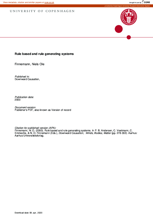 Pdf Rule Based And Rule Generating Systems Niels Finnemann