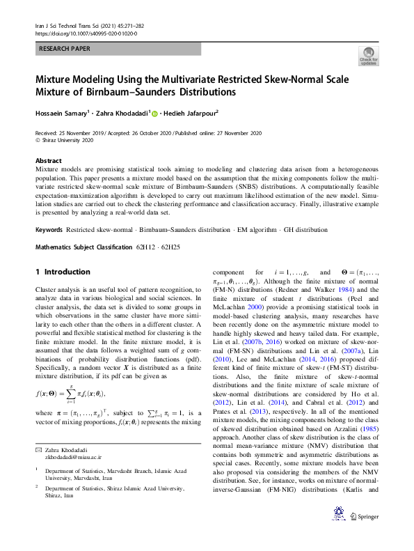 Pdf Mixture Modeling Using The Multivariate Restricted Skew Normal Scale Mixture Of Birnbaum