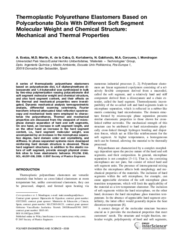 (PDF) Thermoplastic polyurethane elastomers based on polycarbonate diols with different soft ...