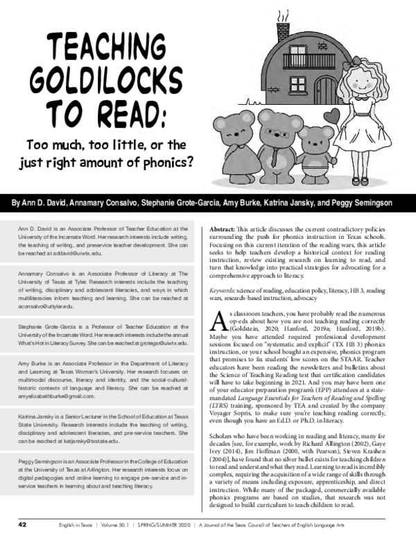 (PDF) Teaching Goldilocks to Read: Too Much, Too Little, or the Just ...