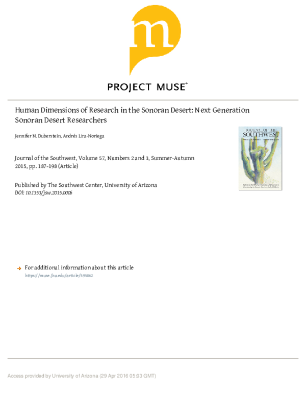 (PDF) Human Dimensions of Research in the Sonoran Desert: Next ...