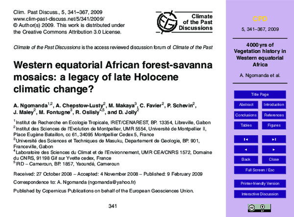 (PDF) Western equatorial African forest-savanna mosaics: a legacy of late Holocene climatic change?