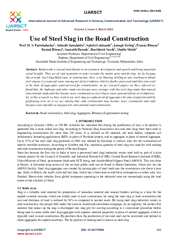 (PDF) Use of Steel Slag in the Road Construction