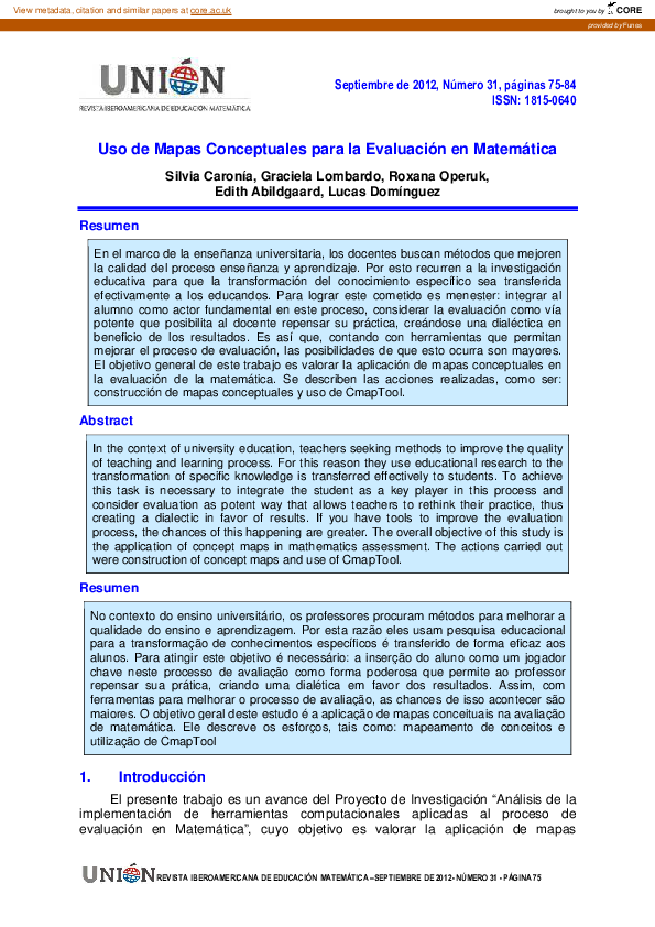 (PDF) Uso de mapas conceptuales para la evaluación en matemática