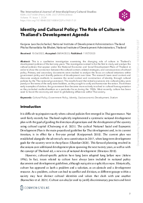 (PDF) Identity and Cultural Policy: The Role of Culture in Thailand’s ...