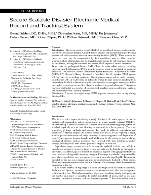 (PDF) Secure Scalable Disaster Electronic Medical Record and Tracking ...