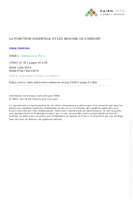 (PDF) La fonction parentale et les besoins de l'enfant