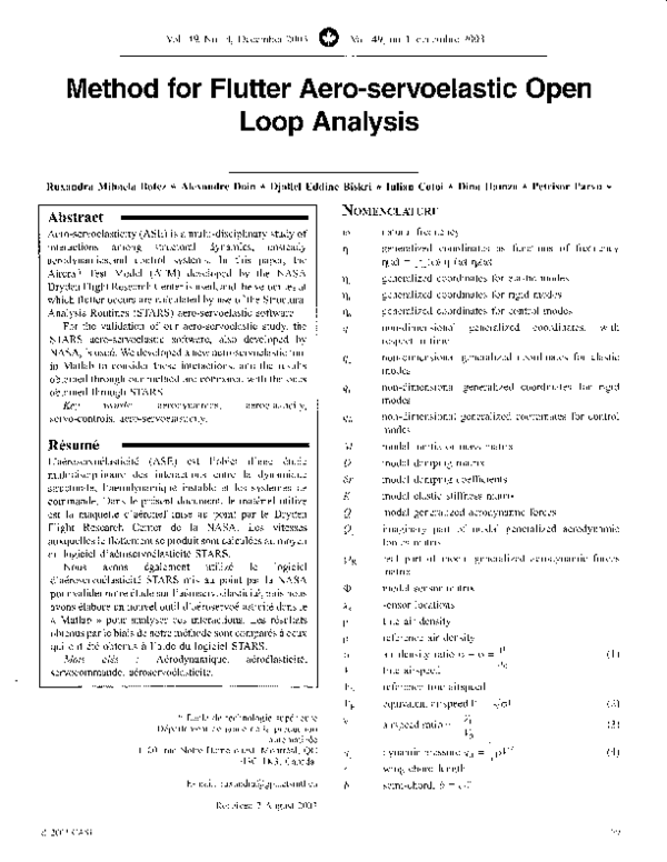 (PDF) Method for Flutter Aero-servoelastic Open Loop Analysis | Petrisor Parvu - Academia.edu