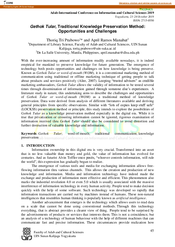 (PDF) Gethok Tular, Traditional Knowledge Preservation Method ...