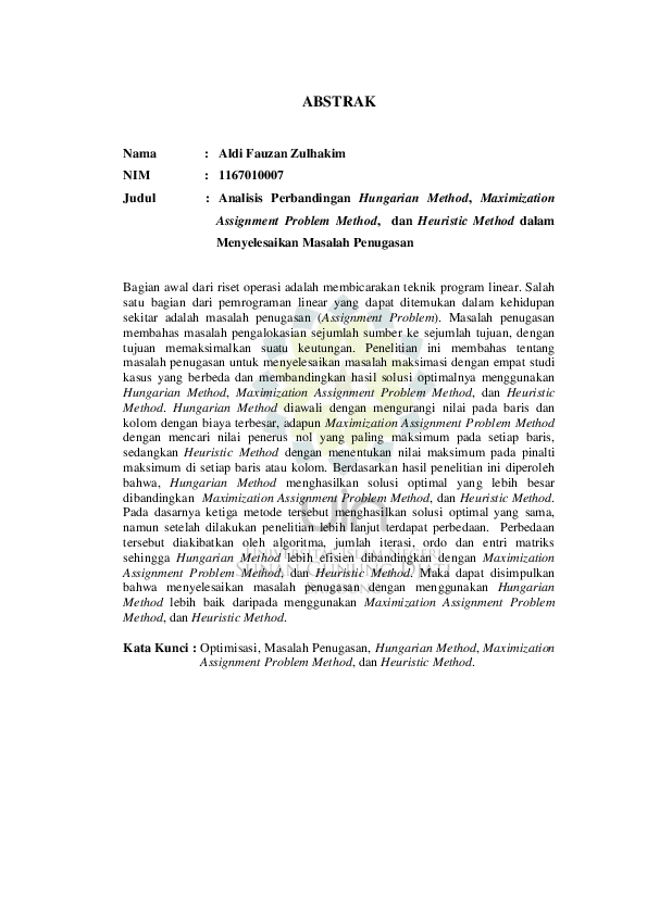 (PDF) Analisis perbandingan Hungarian Method, Maximization Assignment ...