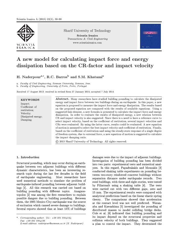 (PDF) A New Model for Calculating the Impact Force and the Energy Dissipation Based on CR-Factor ...