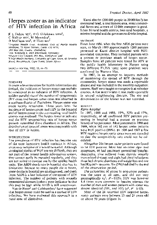 (PDF) Herpes Zoster as an Indicator of HIV Infection in Africa