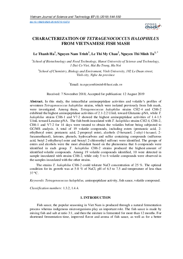 (PDF) Characterization of Tetragenococcus Halophilus from Vietnamese ...