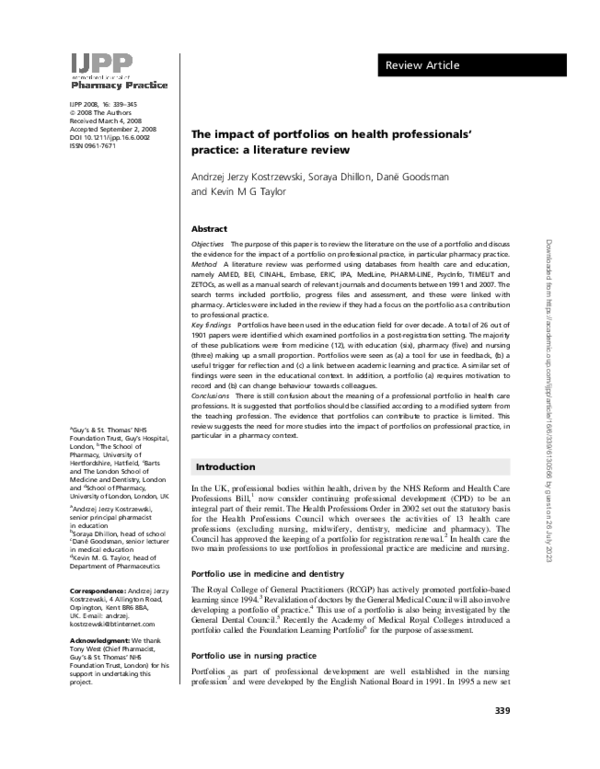 (PDF) The impact of portfolios on health professionals' practice: a ...