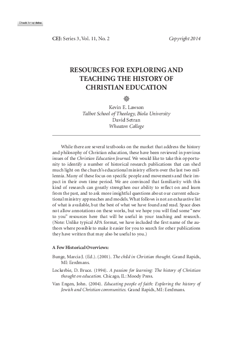 (PDF) Resources for Exploring and Teaching the History of Christian ...