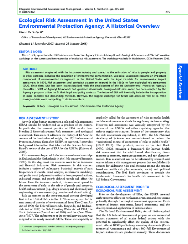 (PDF) Ecological Risk Assessment in the United States Environmental ...