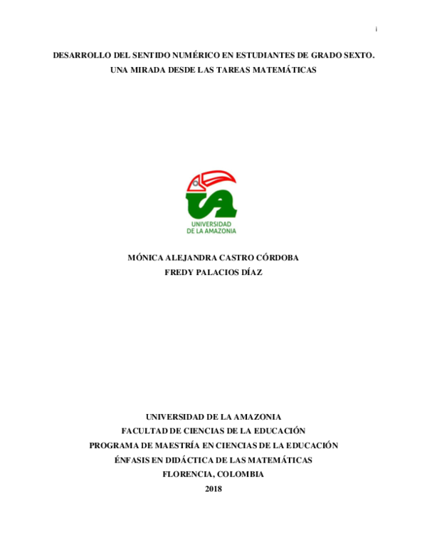 (PDF) Desarrollo del sentido numérico en estudiantes de grado sexto ...