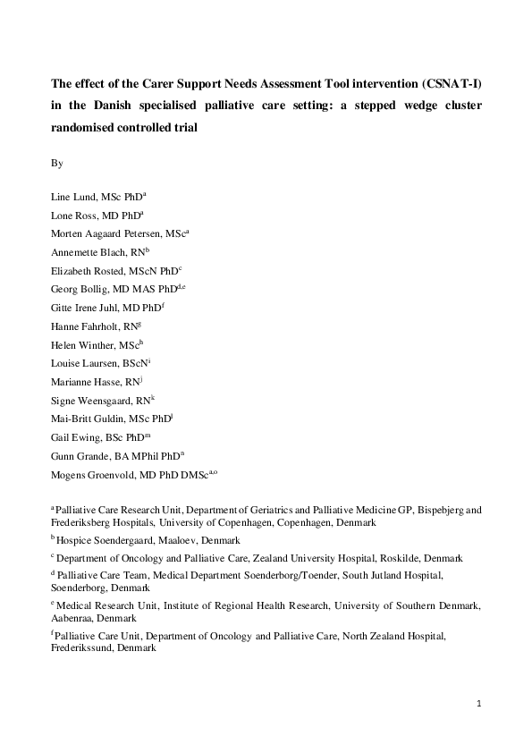 (PDF) Effect of the Carer Support Needs Assessment Tool intervention ...