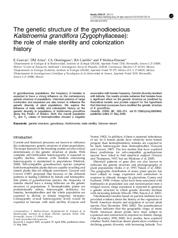 (PDF) The genetic structure of the gynodioecious Kallstroemia ...