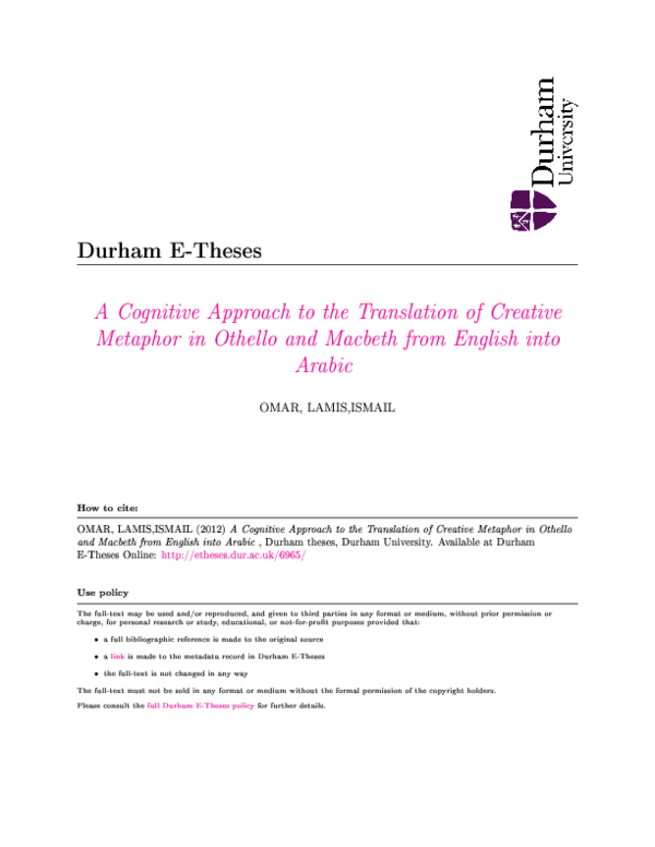 (PDF) A cognitive approach to the translation of creative metaphor in ...