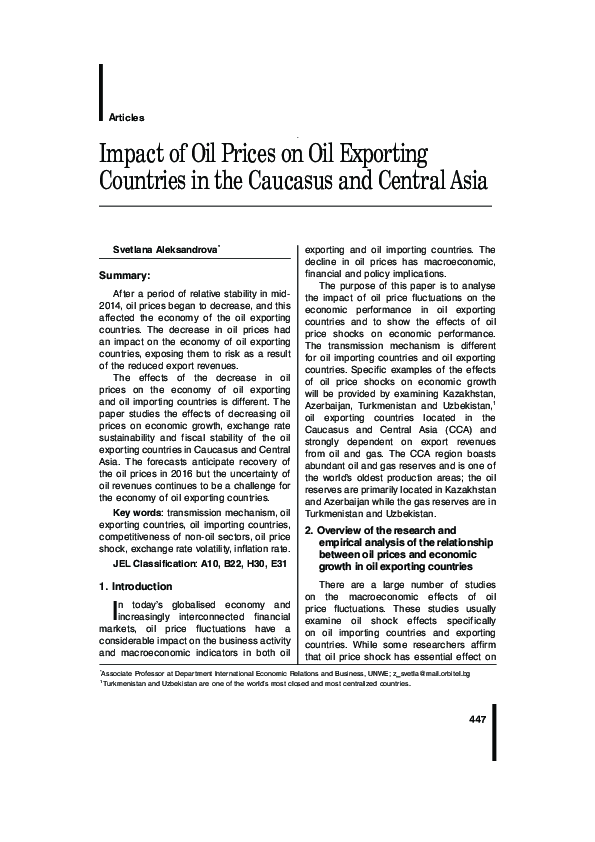 (PDF) Impact of Oil Prices on Oil Exporting Countries in the Caucasus ...