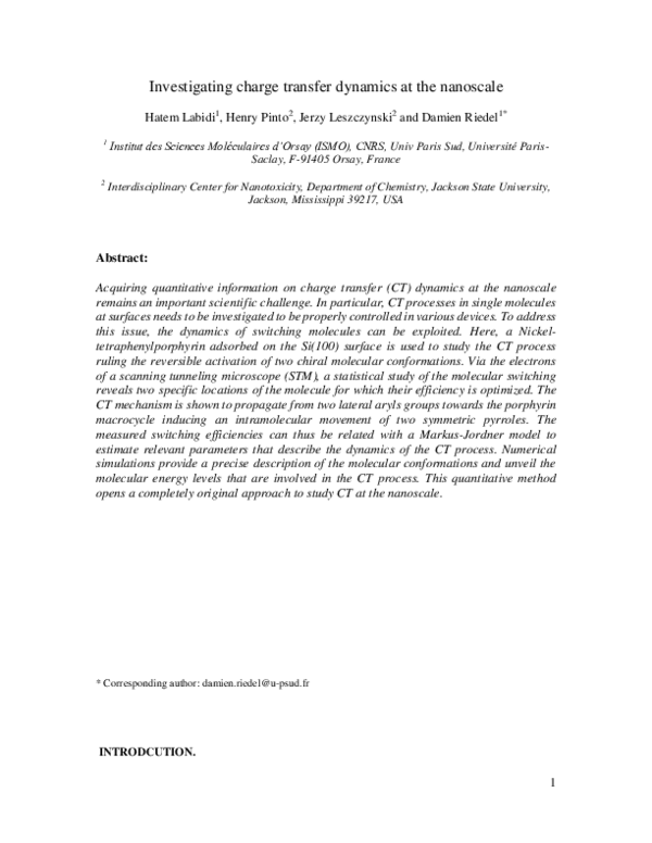 (PDF) Investigating charge transfer dynamics at the nanoscale