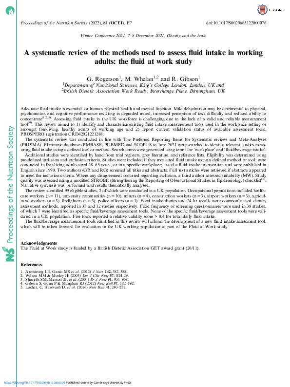 (PDF) A systematic review of the methods used to assess fluid intake in working adults: the ...