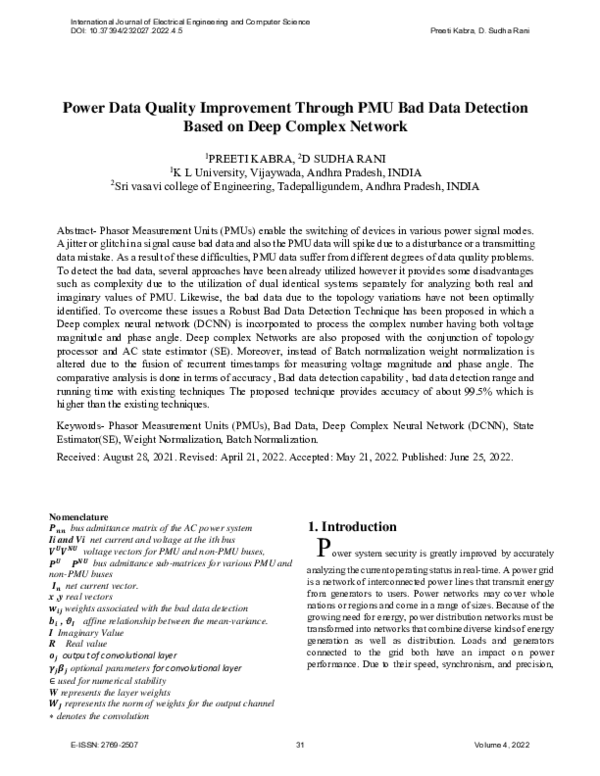 Pdf Power Data Quality Improvement Through Pmu Bad Data Detection Based On Deep Complex