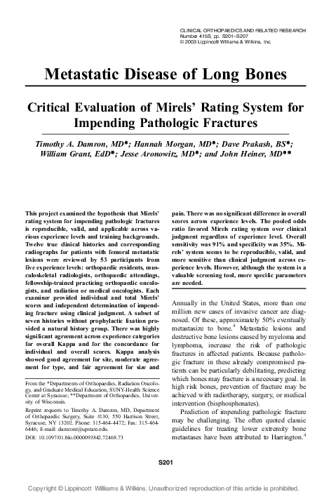 (PDF) Critical Evaluation of Mirels??? Rating System for Impending ...