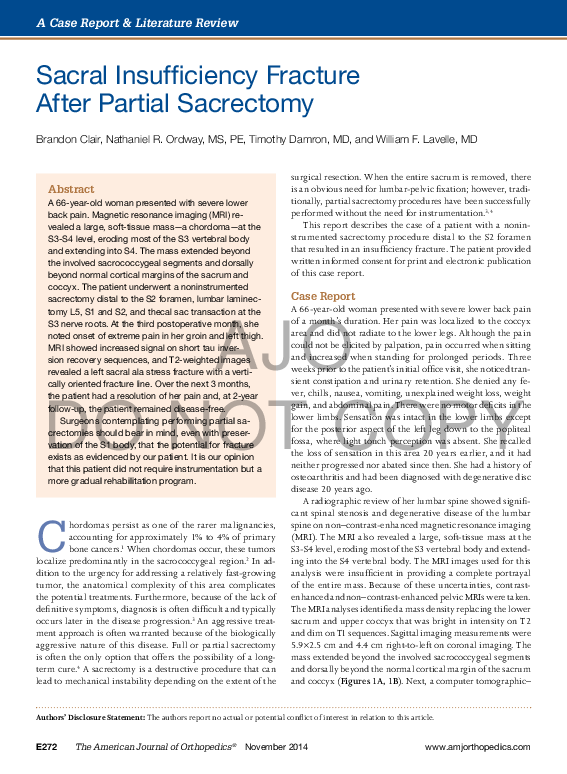 (PDF) Sacral insufficiency fracture after partial sacrectomy
