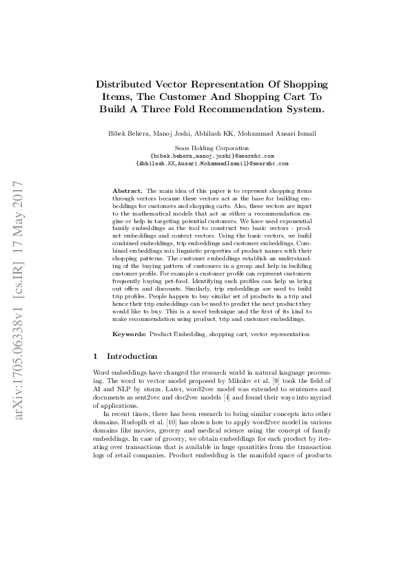(PDF) Distributed Vector Representation Of Shopping Items, The Customer ...