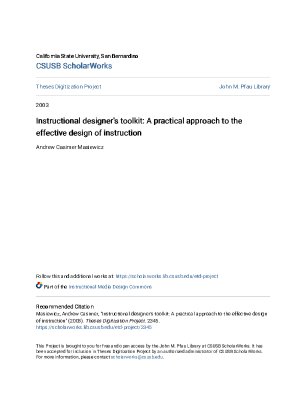 (PDF) Instructional designer's toolkit: A practical approach to the ...