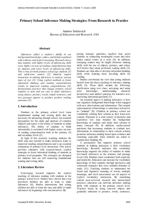 (PDF) Primary School Inference Making Strategies: From Research to Practice