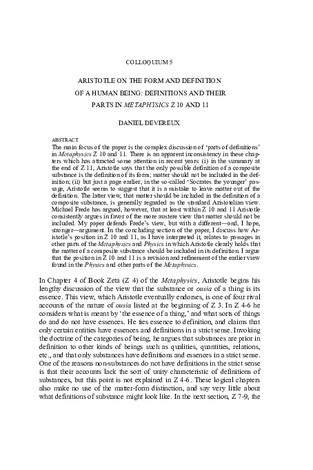 (PDF) Colloquium 5: Aristotle on the Form and Definition of a Human ...