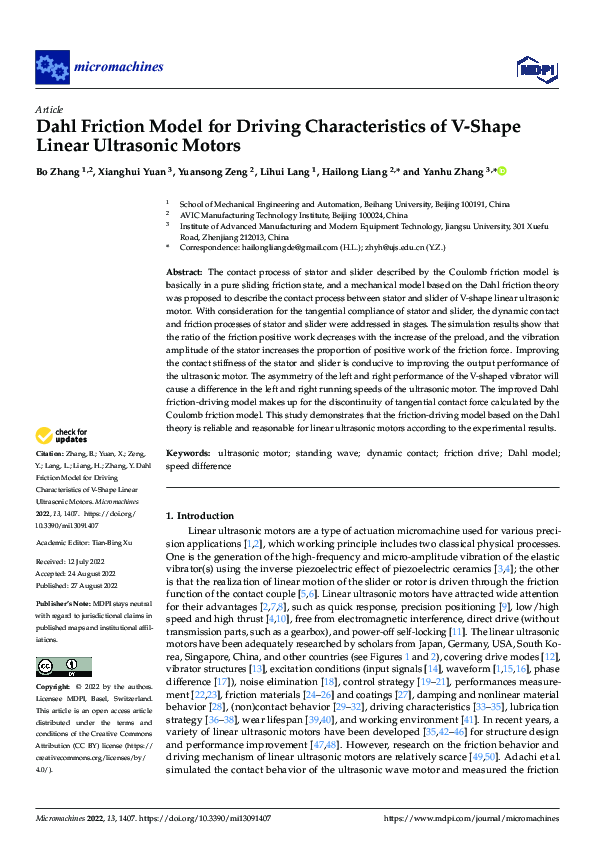 (PDF) Dahl Friction Model for Driving Characteristics of V-Shape Linear ...