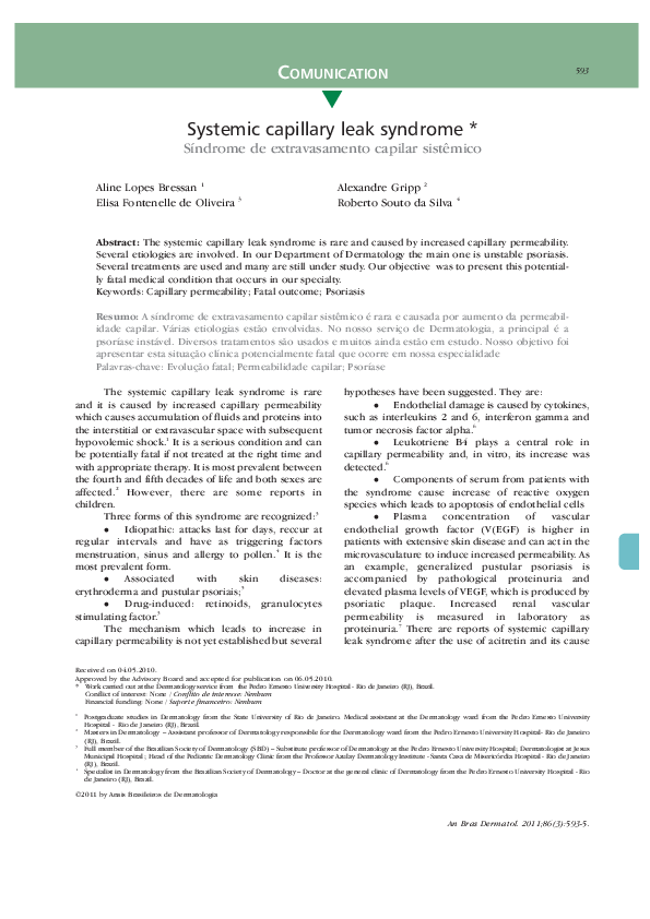 Systemic capillary leak syndrome * Síndrome de extravasamento capilar ...