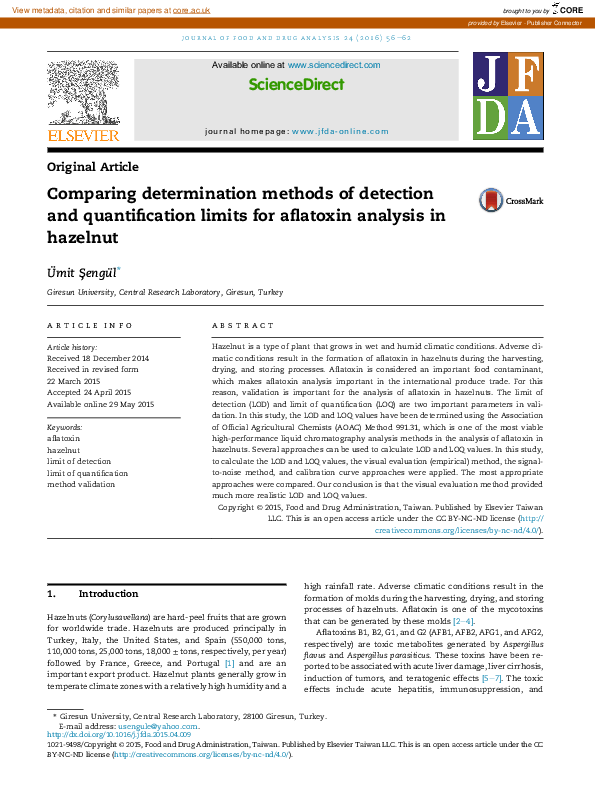 Pdf Comparing Determination Methods Of Detection And Quantification
