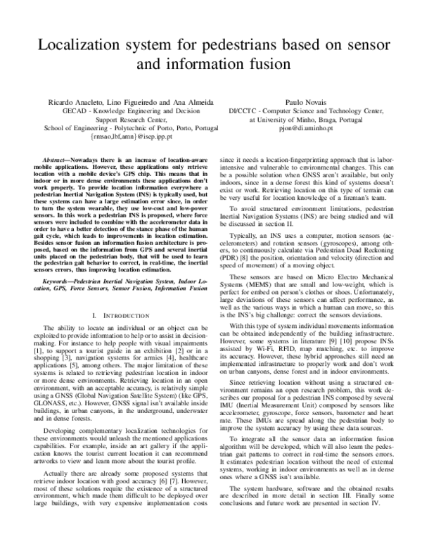 (PDF) Localization system for pedestrians based on sensor and information fusion