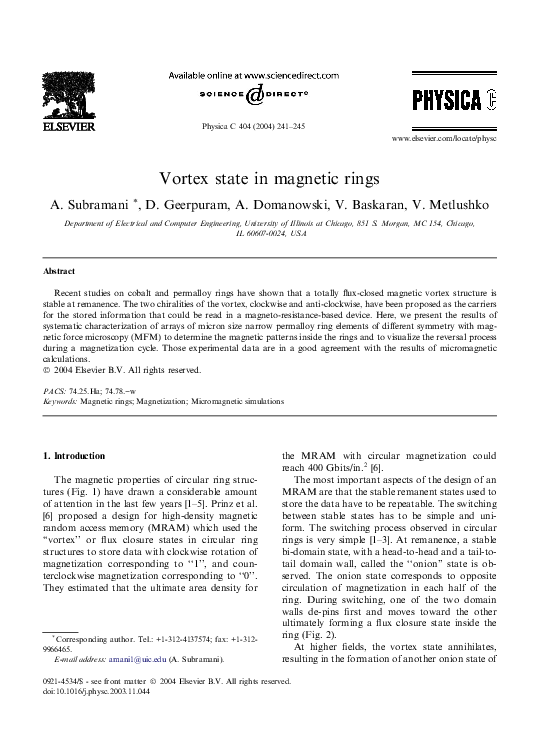 (PDF) Vortex state in magnetic rings