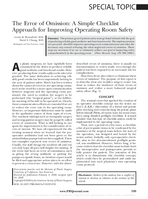 (PDF) The Error of Omission: A Simple Checklist Approach for Improving ...