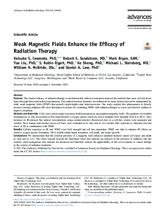 (PDF) Weak Magnetic Fields Enhance the Efficacy of Radiation Therapy