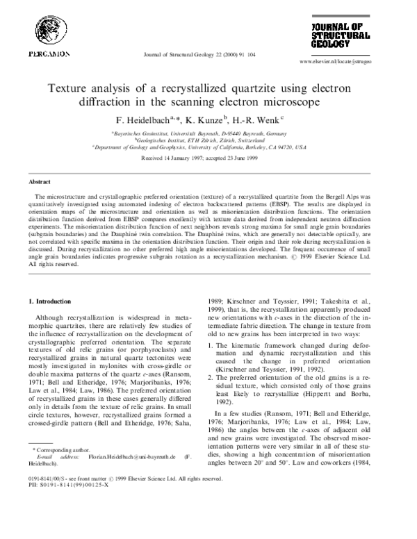 (PDF) Texture analysis of a recrystallized quartzite using electron diffraction in the scanning ...