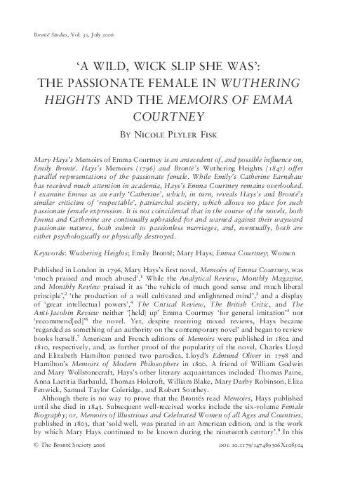 (PDF) ‘A Wild, Wick Slip She Was’: The Passionate Female inWuthering ...