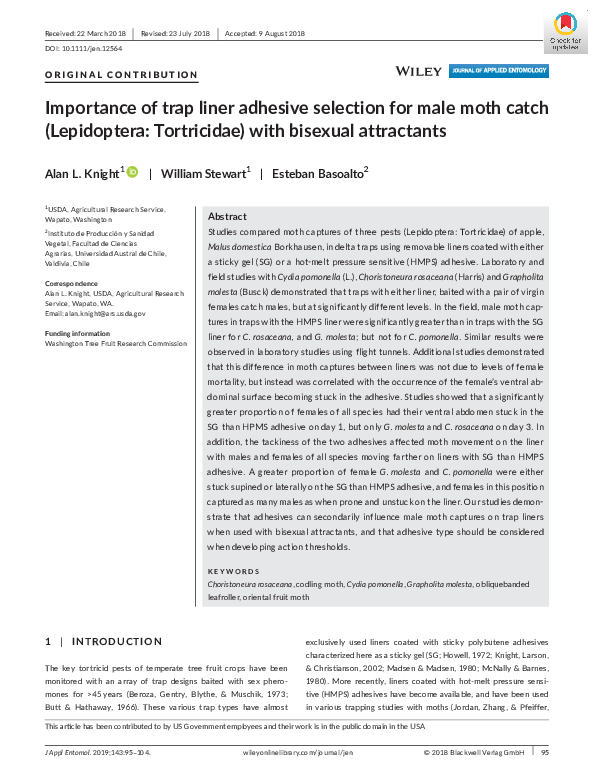 (PDF) Importance of trap liner adhesive selection for male moth catch ...