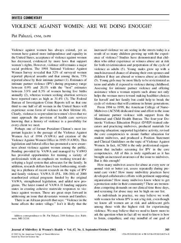 (PDF) Violence Against Women: Are We Doing Enough?