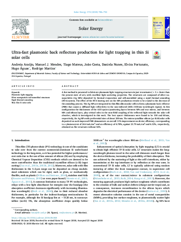 (PDF) Ultra-fast plasmonic back reflectors production for light ...