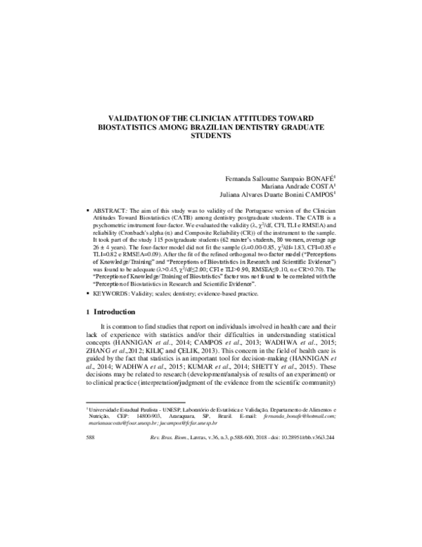 (PDF) Validation of the Clinician Attitudes Toward Biostatistics Among ...
